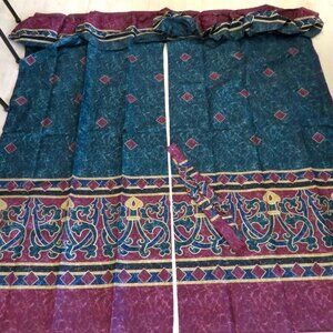 Springs | Bath | Vintage Fabric Shower Curtain Split Panels Teal ...